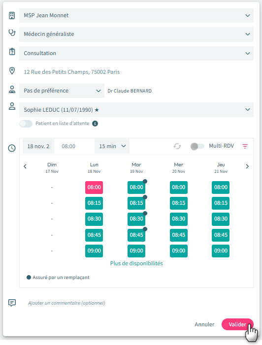 Poser un rendez-vous à partir de la fenêtre de prise de rendez-vous assistée – Maiia - Centre d'aide